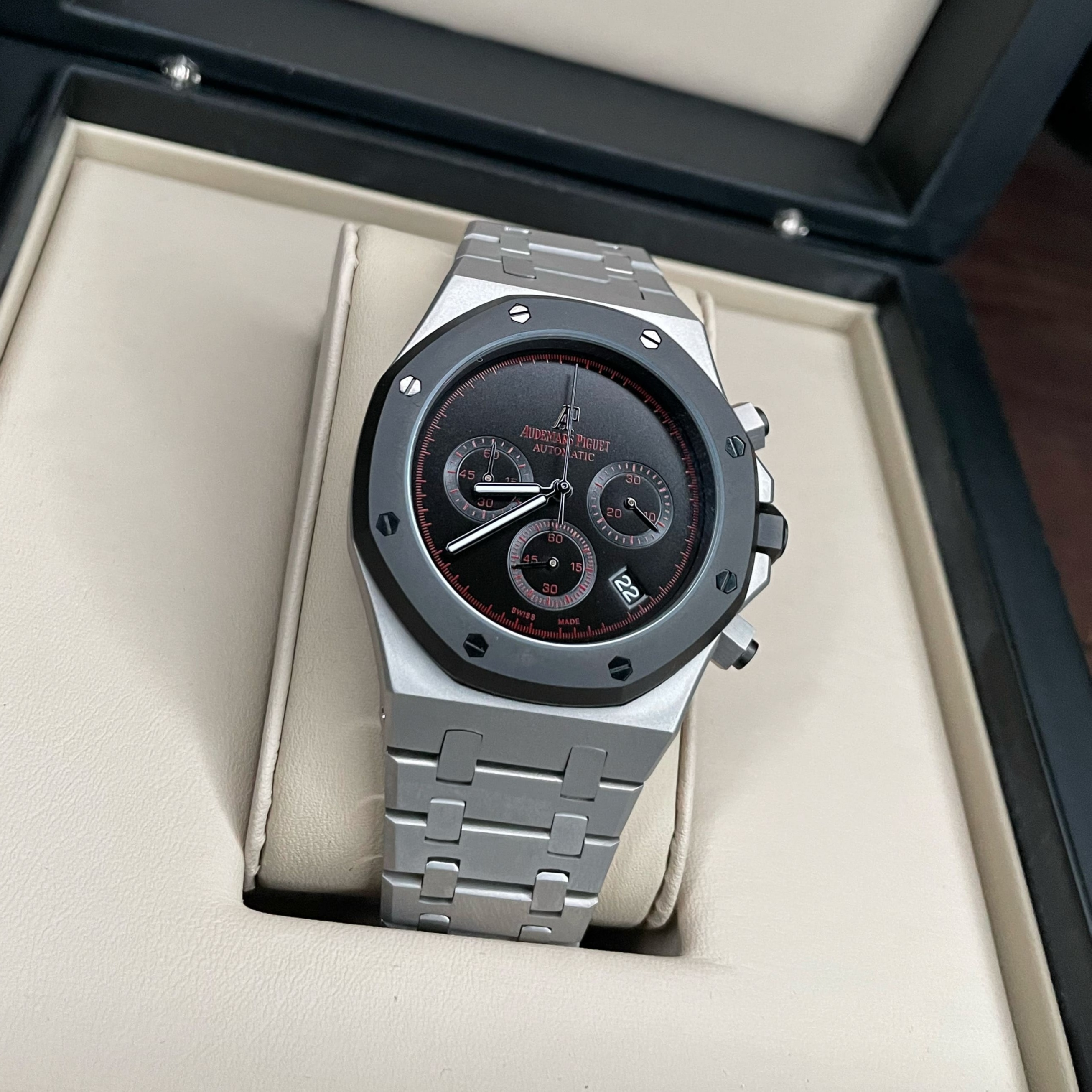 خرید و قیمت ساعت ای پی سه موتوره نقره ای Audemars Piguet chronograph AP ...